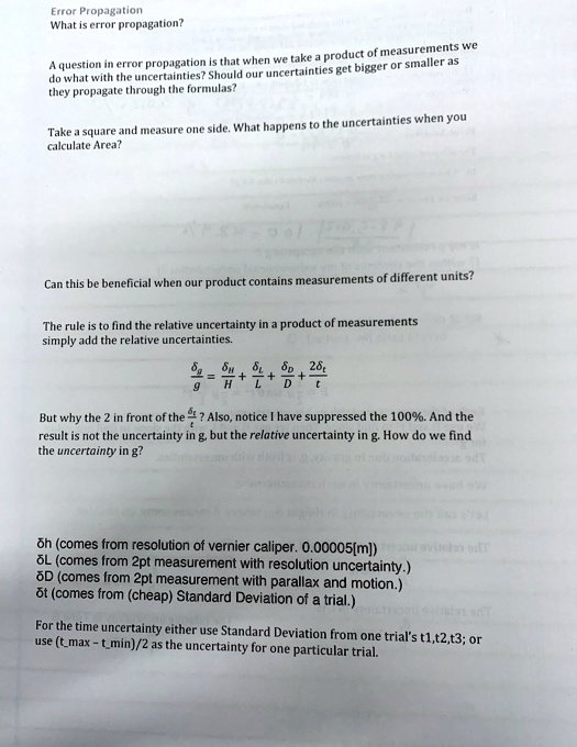 Solved Error Propagation What Is Error Propagation How Do Errors Propagate Through Formulas 4495
