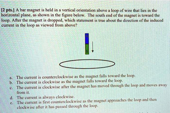 SOLVED: [2 pts | A bar magnet is held in a vertical orientation above a ...