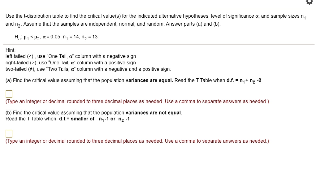 Use the t distribution table to find the critical values for...