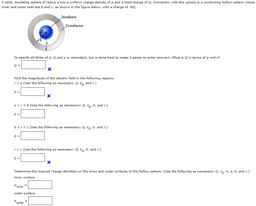 SOLVED: Solid, insulating sphere of radius R has uniform charge density Ï . The charge inner and ...