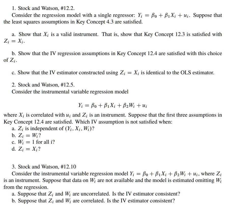 1 stock and watson 122 consider the regression model with a single regressor yi o xi ui suppose ...