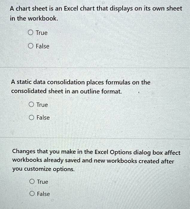 SOLVED: A chart sheet is an Excel chart that displays on its own sheet ...