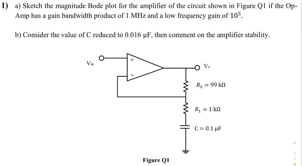 1) a) Sketch the magnitude Bode plot for the amplifier of the circuit ...