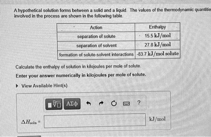 SOLVED: A hypothetical solution forms between solid and a liquid. The values of the ...