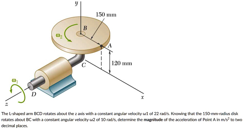 SOLVED: 150 mm B @2 120 mm D x The L-shaped arm BCD rotates about the z ...