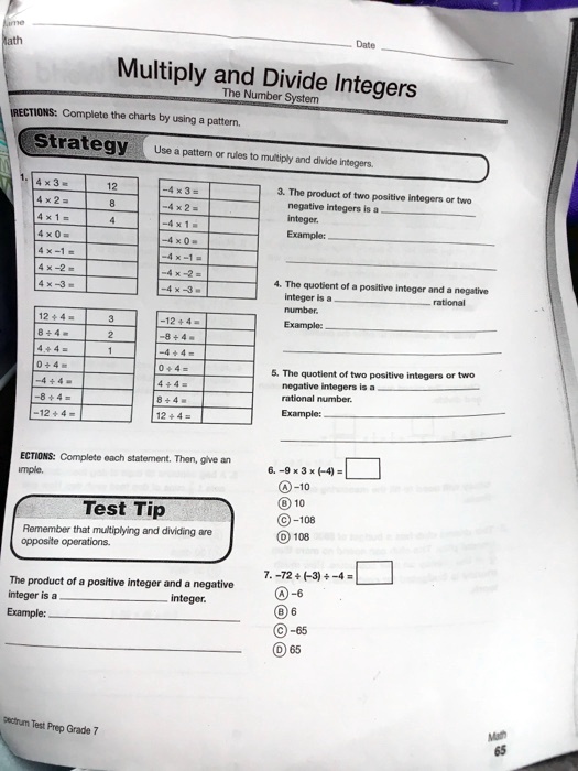SOLVED: Multiply and Divide the Number Integers System DIRECTIONS ...