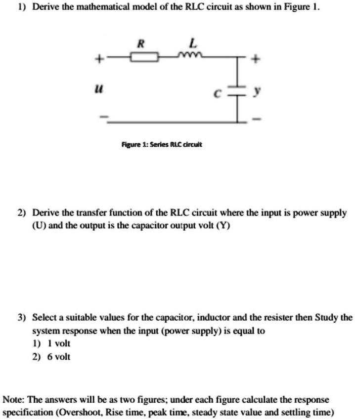 Solved Using Matlab 1 Derive The Mathematical Model Of The Rlc Circuit As Shown In Figure 1 0817