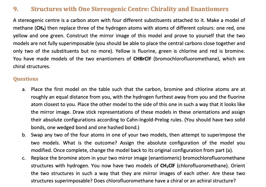 SOLVED: Structures with One Stereogenic Centre: Chirality and Enantiomers A stereogenic centre ...