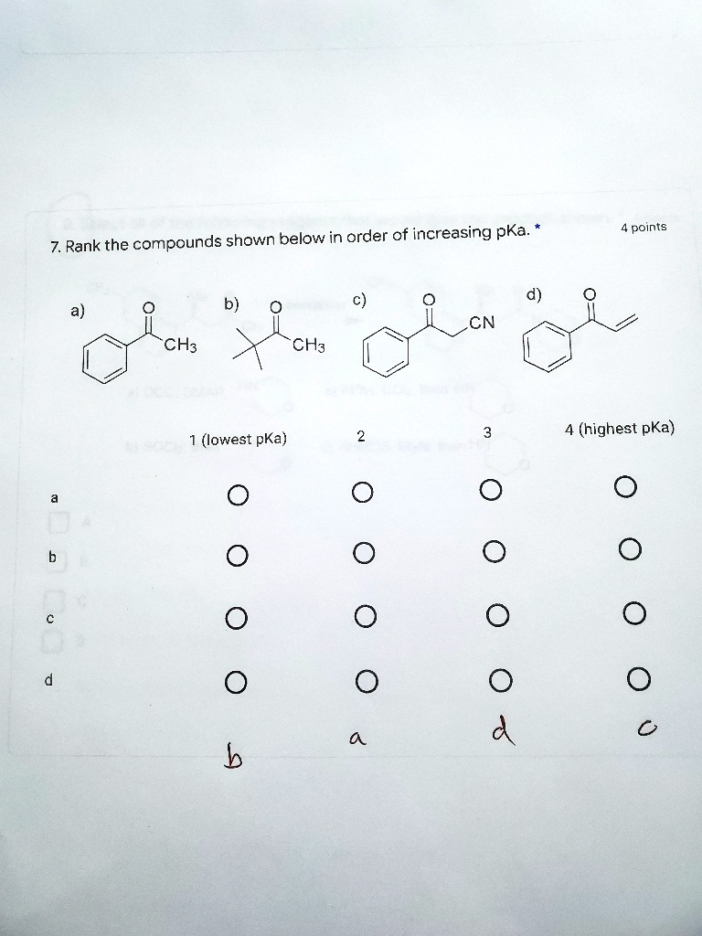 SOLVED: 7. Rank the compounds shown below in order of increasing pKa: points CN "CH3 CH3 ...