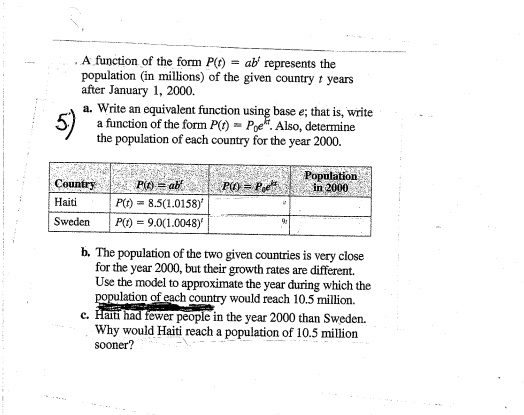 SOLVED: function of the form Plt) ab' represents the population (in millions) of the given ...