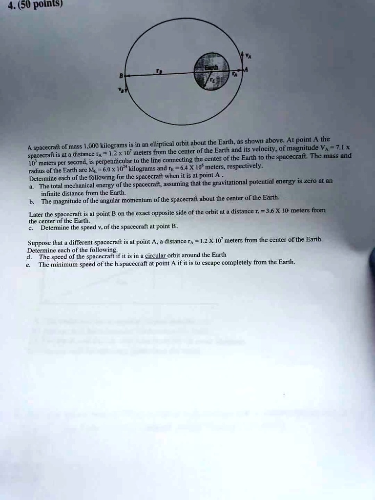 SOLVED: 4.(50 points) elliptical orbit about the Earth. as shown above ...