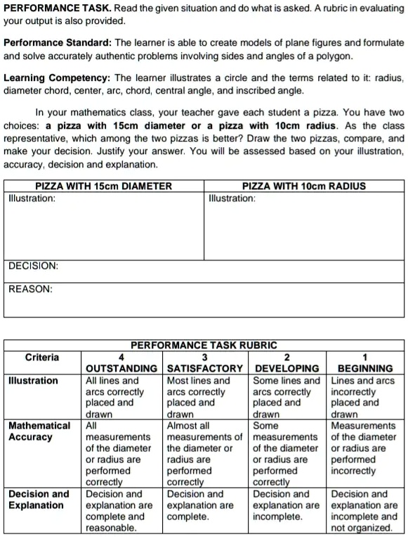 SOLVED: Performance Task: Evaluating Pizza Options Performance Standard: The learner is able to ...