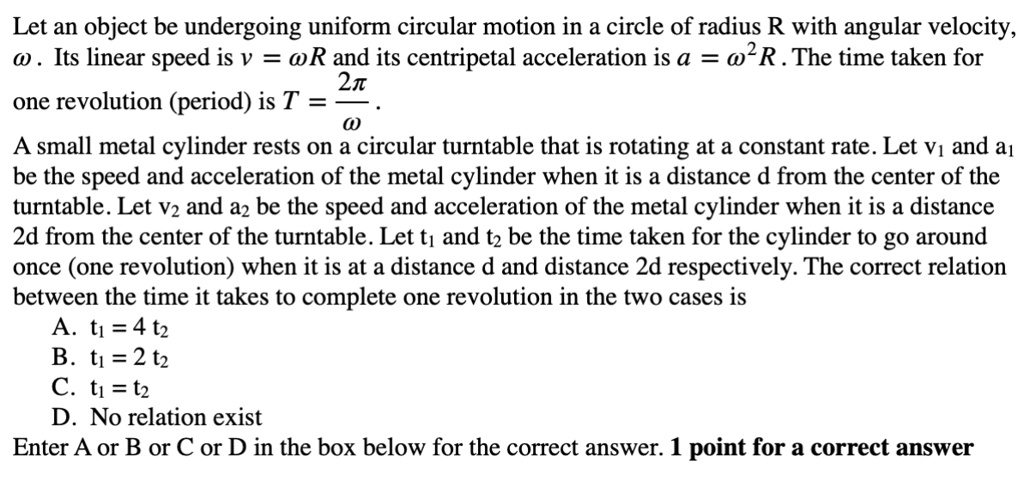 SOLVED: Let an object be undergoing uniform circular motion in a circle of radius R with angular ...