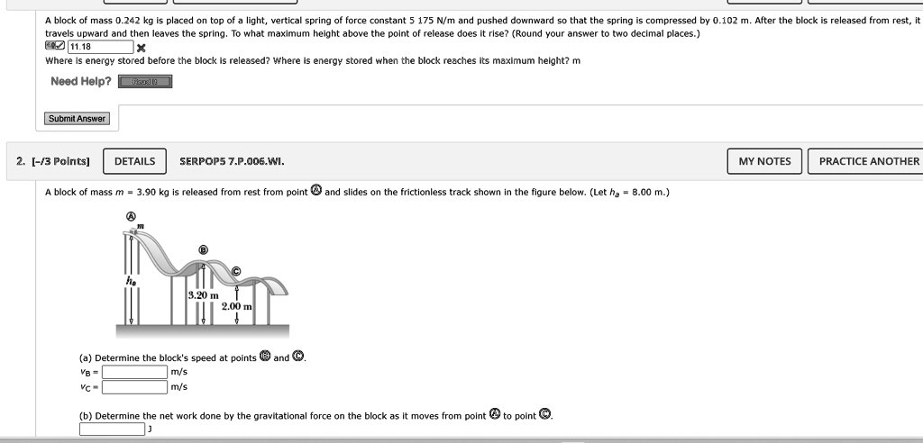 SOLVED: A block of mass 0.242 kg is placed on top of a light, vertical spring of force constant ...