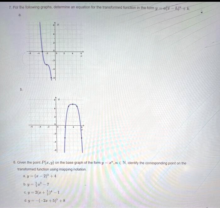 7. For the following graphs, determine an equation for the transformed ...