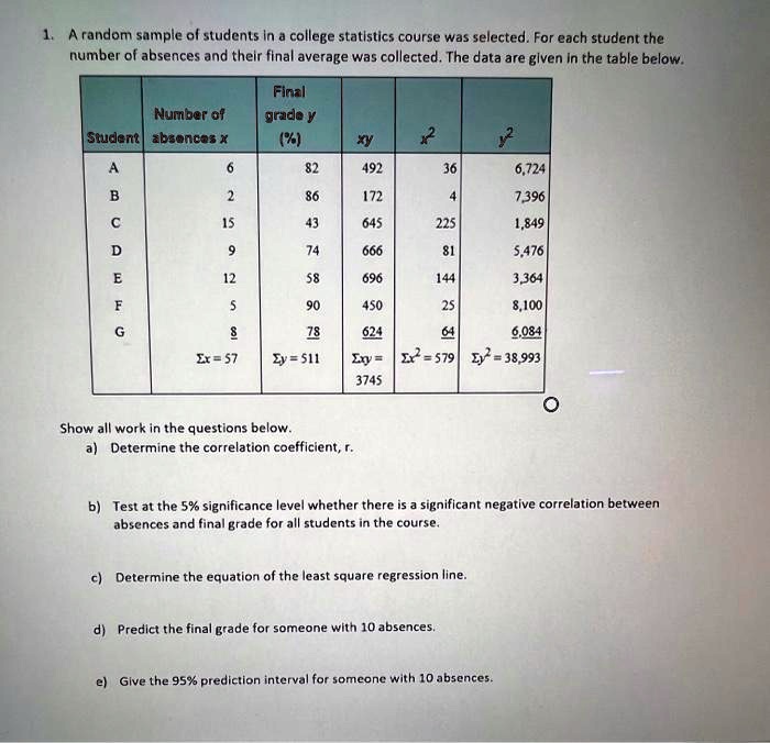 1. A random sample of students in a college statistics course was ...