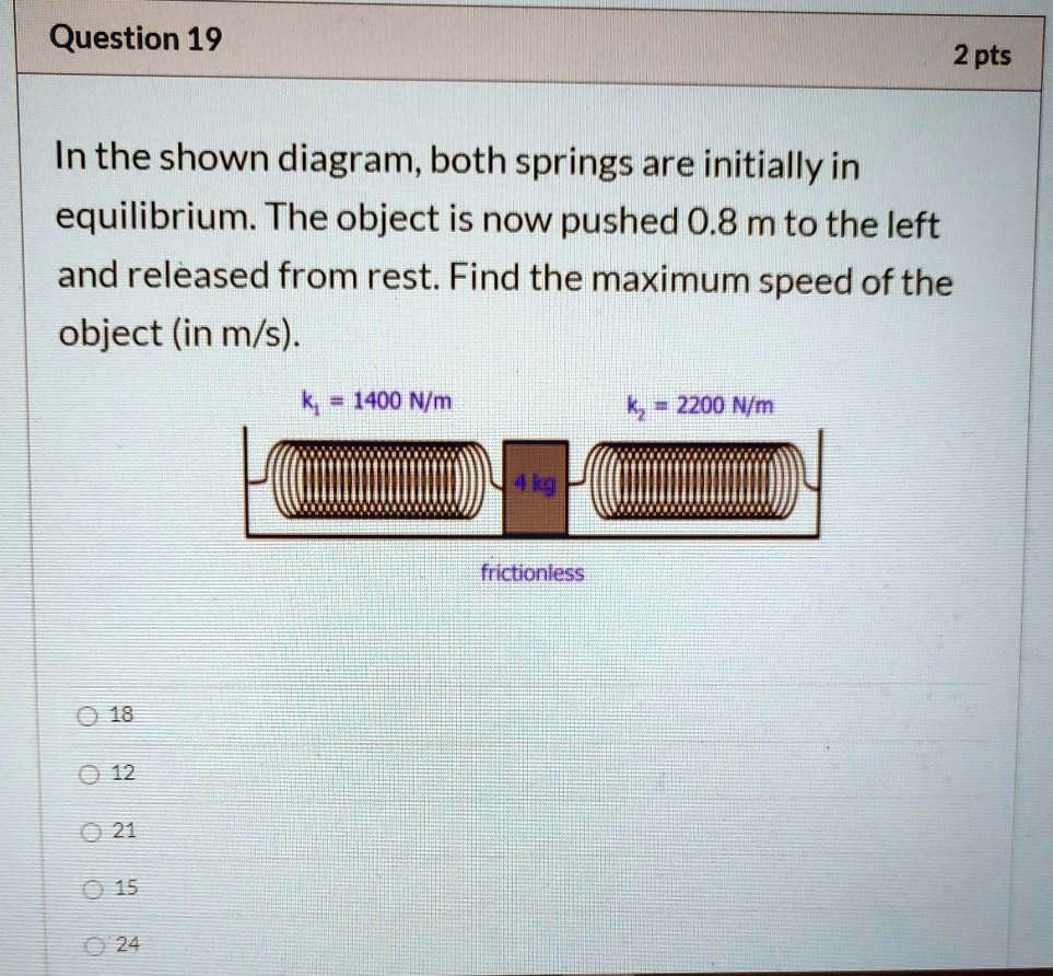 SOLVED: Question 19 2 pts In the shown diagram; both springs are ...