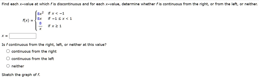 Find each x-value at which f is discontinuous and for each x-value, determine whether f is ...