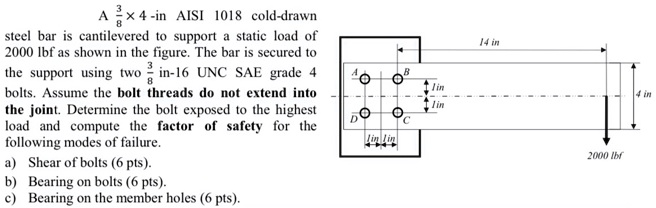 SOLVED: A steel bar is cantilevered to support a static load of 2000 ...