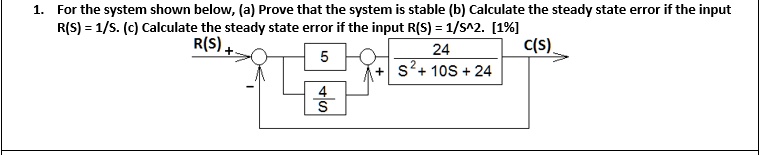 1. For the system shown below, (a) Prove that the system is stable (b) Calculate the steady ...