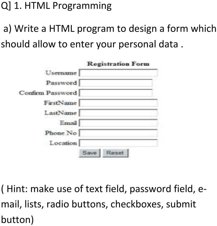SOLVED: 'write a html program to print following result'