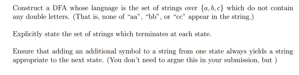 Construct a DFA whose language is the set of strings over {a,b,c} which ...