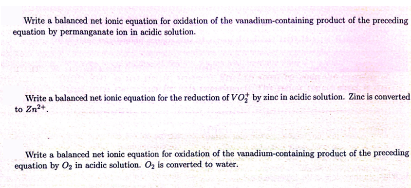 SOLVED: Write a balanced net ionic equation for oxidation of the ...