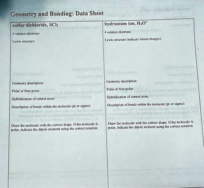 Geometry and Bonding: Data Sheet sulfur dichloride, SCI2 # valence ...
