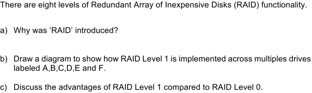 There are eight levels of Redundant Array of Inexpensive Disks (RAID ...
