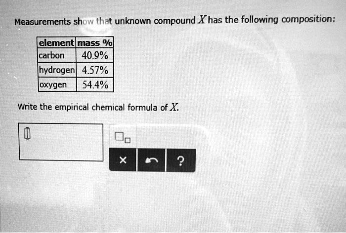 Measurements show that unknown compound X has the following composition ...