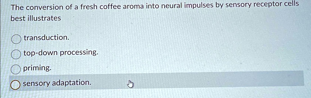 SOLVED: The conversion of a fresh coffee aroma into neural impulses by ...