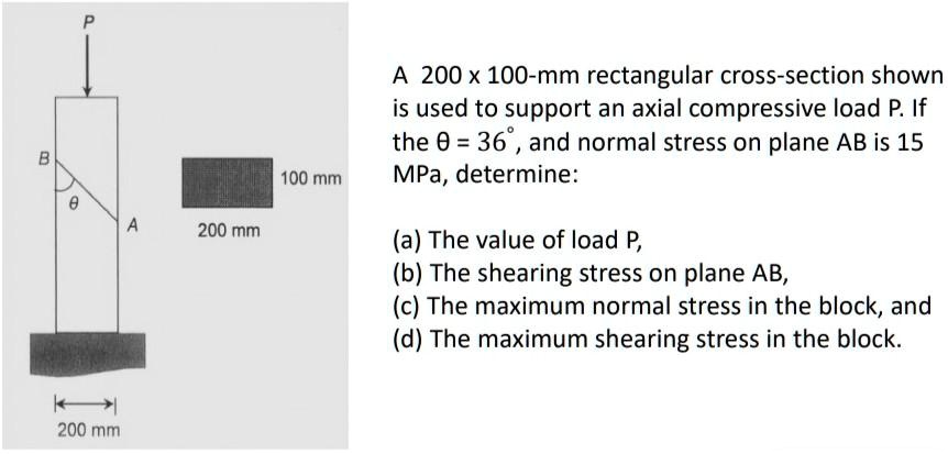 SOLVED: A 200 x 100-mm rectangular cross-section is used to support an ...
