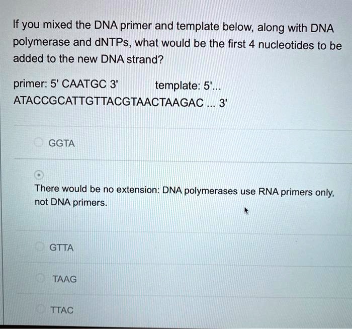 SOLVED: If you mixed the DNA primer and template below; along with DNA ...