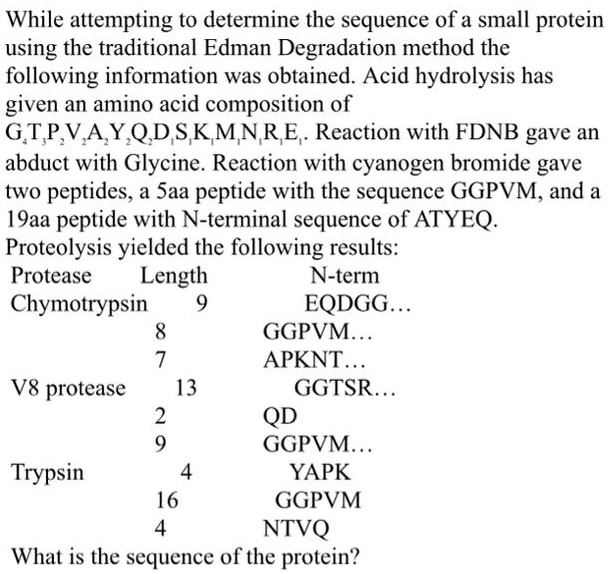 SOLVED: While attempting t0 determine the sequence of a small protein ...