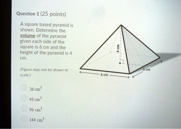 SOLVED: A square-based pyramid is shown. Determine the volume of the pyramid given that each ...