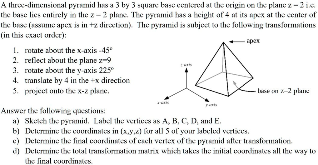 SOLVED:A three-dimensional pyramid has a 3 by 3 square base centered at ...
