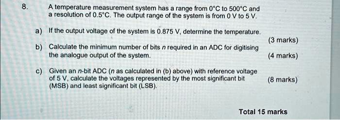SOLVED: Temperature measurement system has a range from 0Â°C to 500Â°C and a resolution of 0.5Â ...