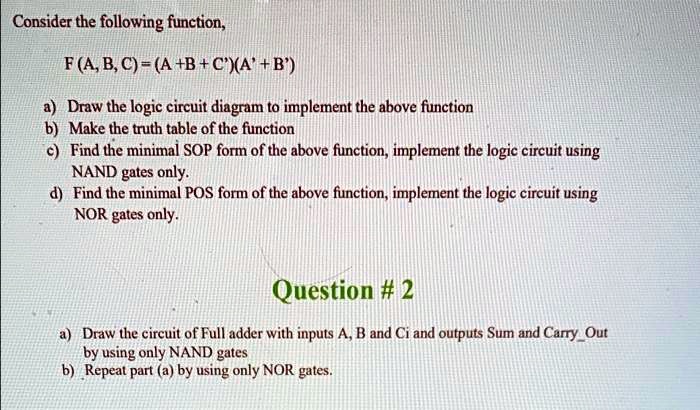 answer question 2 both a and b consider the following function fabc a bcxa b draw the logic ...
