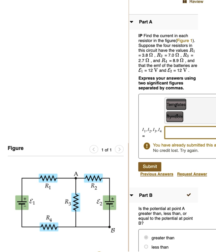 SOLVED: Part A Find the current in each resistor in the figure (Figure ...