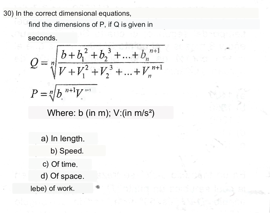 SOLVED: 30) In the correct dimensional equations, find the dimensions ...