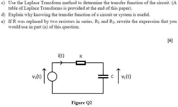 SOLVED: Use the Laplace Transform method to determine the transfer function of the circuit. (A ...