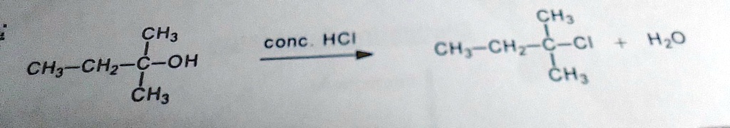SOLVED: Give the mechanism for the following reaction: CH3 CH3 CH3-CH-C-OH conc.HCl CH-CH-C-Cl ...