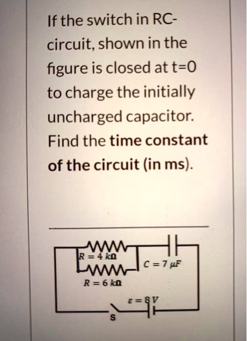 SOLVED: If the switch in RC circuit; shown in the figure is closed at t-0 to charge the ...