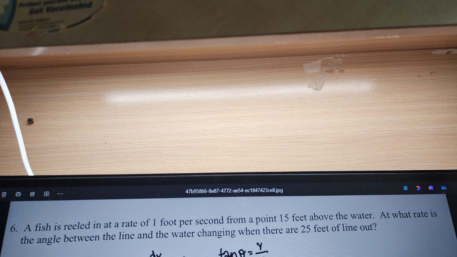 6. A fish is reeled in at a rate of 1 foot per second from a point 15 ...
