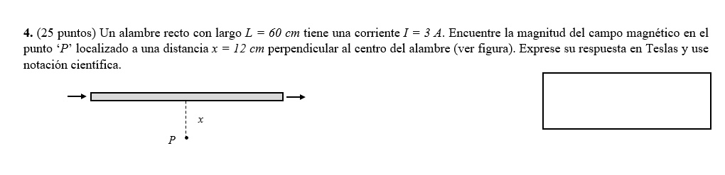 SOLVED: A straight wire with length L = 60 cm has a current I = 3 A ...