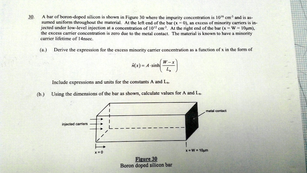 SOLVED: A bar of boron-doped silicon is shown in Figure 30 where the ...