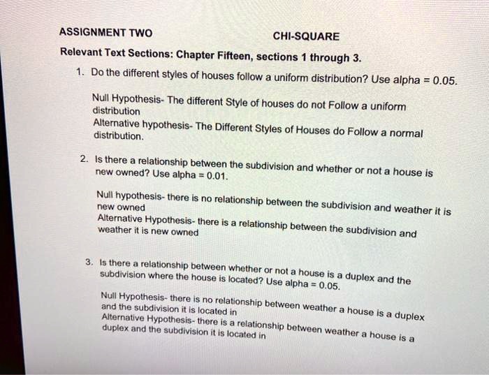 assignment two chi square relevant text sections chapter fifteen ...