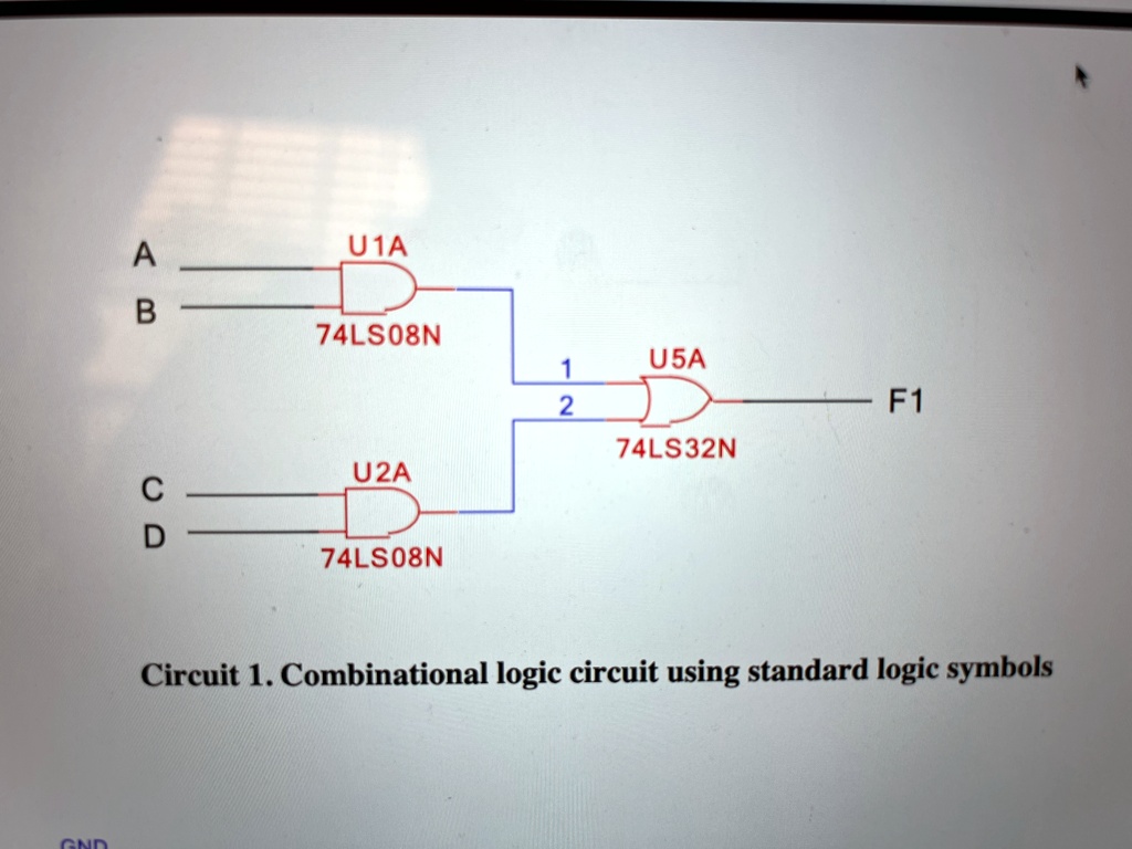 [GET ANSWER] a u1a b 74ls08n u5a 1 2 f1 74ls32n u2a c d 74ls08n circuit 1 combinational logic ...