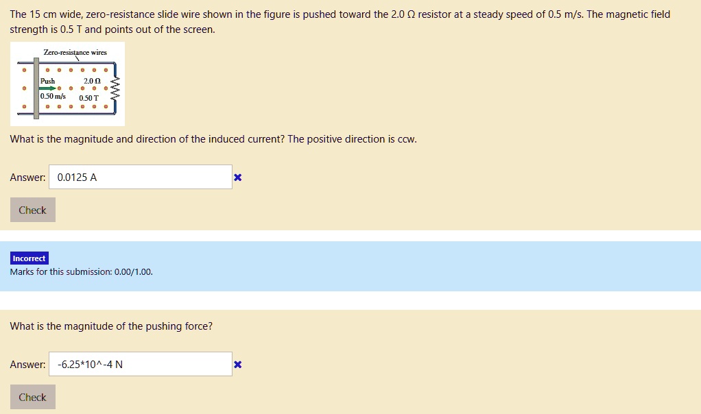 SOLVED: The 15 cm wide zero-resistance slide wire shown in the figure is pushed toward the 2.00 ...