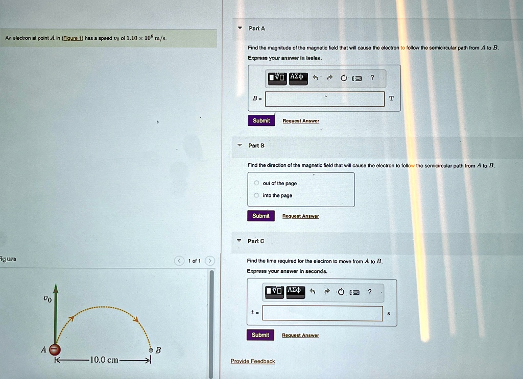 an electron at point a in figure 1 has a speed v0 of 110 times 106 ms ...